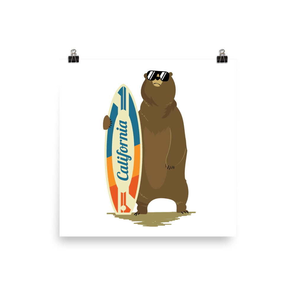 California Surfer Bear - Poster